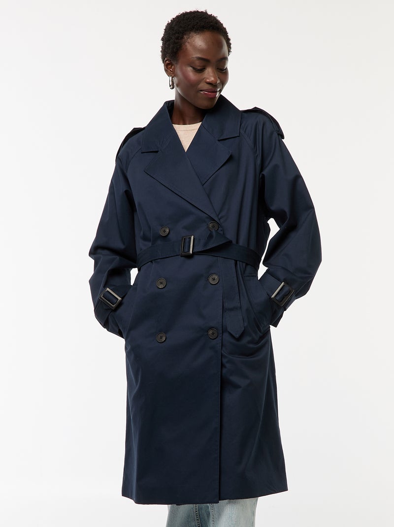 Trench Comprido Leve - Azul - Mulher - 0.00€ - Kiabi