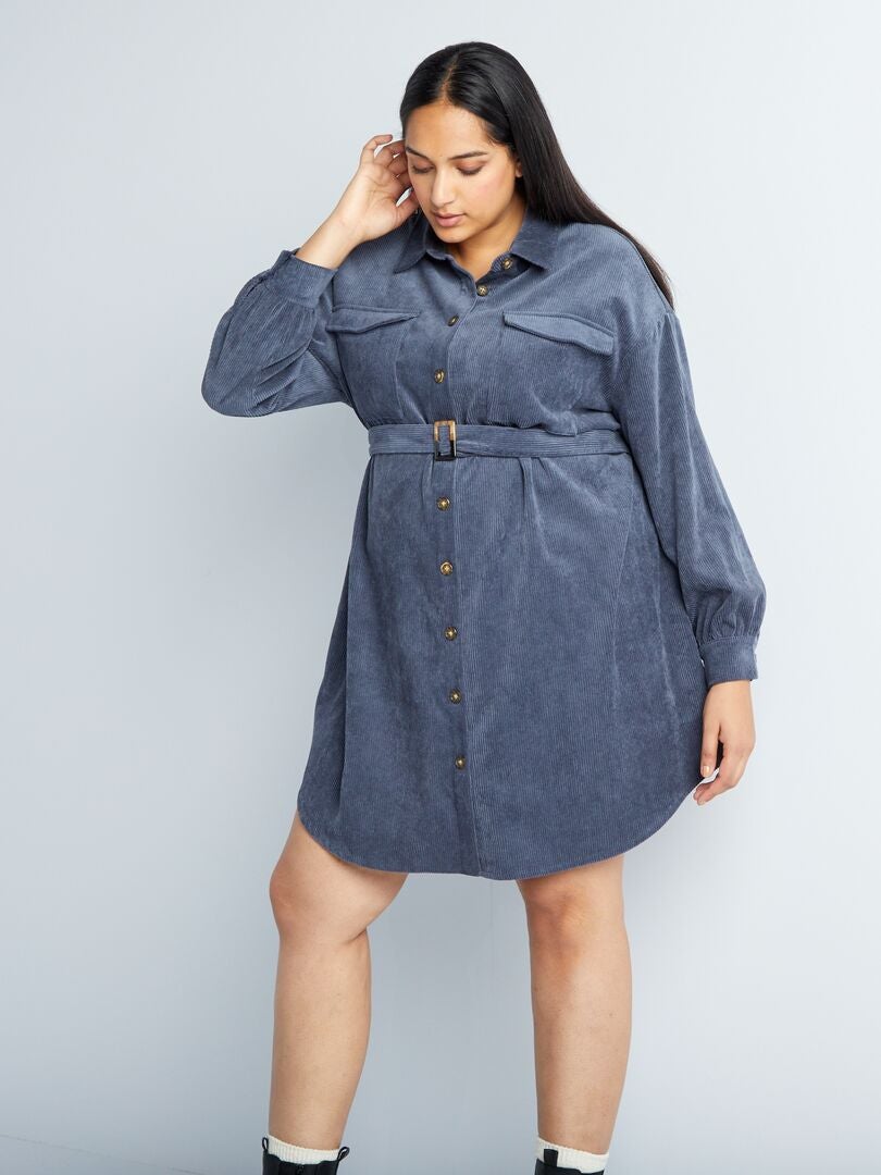 Vestido-camisa de bombazina - AZUL - Kiabi - 29.00€