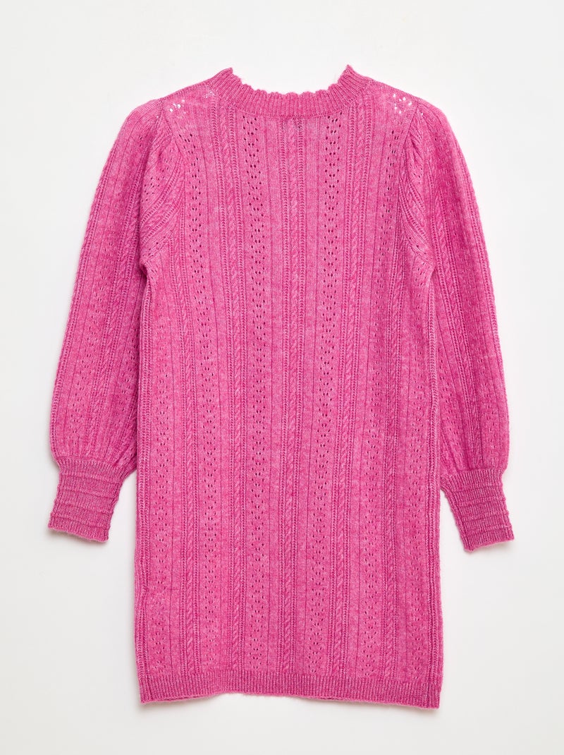 Vestido camisola em malha tricotada com detalhes abertos - Rosa ...