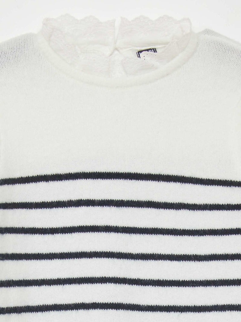 Vestido de malha às riscas - BRANCO - Menina - 15.00€ - Kiabi