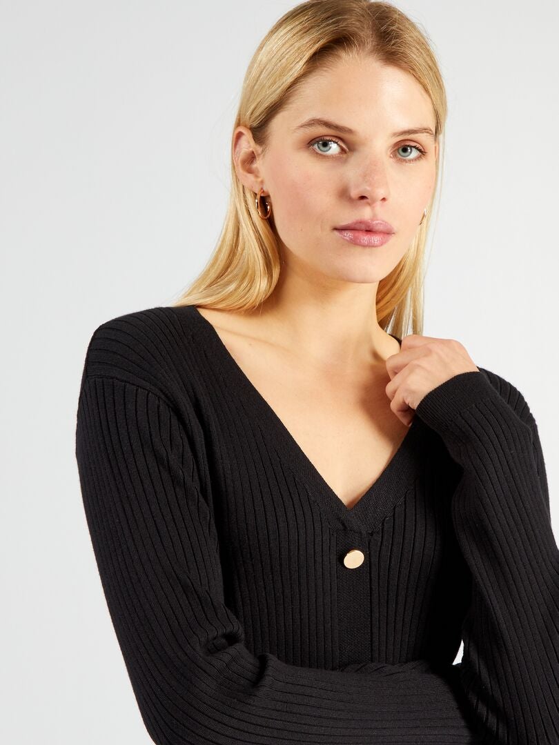 Vestido De Malha Canelada Preto Kiabi 25 00€